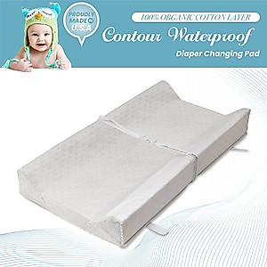 LA Baby Contoured Waterproof Diaper Changing Pad, 32" with 100% Organic Cotton Layer - Made in USA. Non-Skid Bottom, Safety Strap, Fits All Standard Changing Tables/Dresser Tops