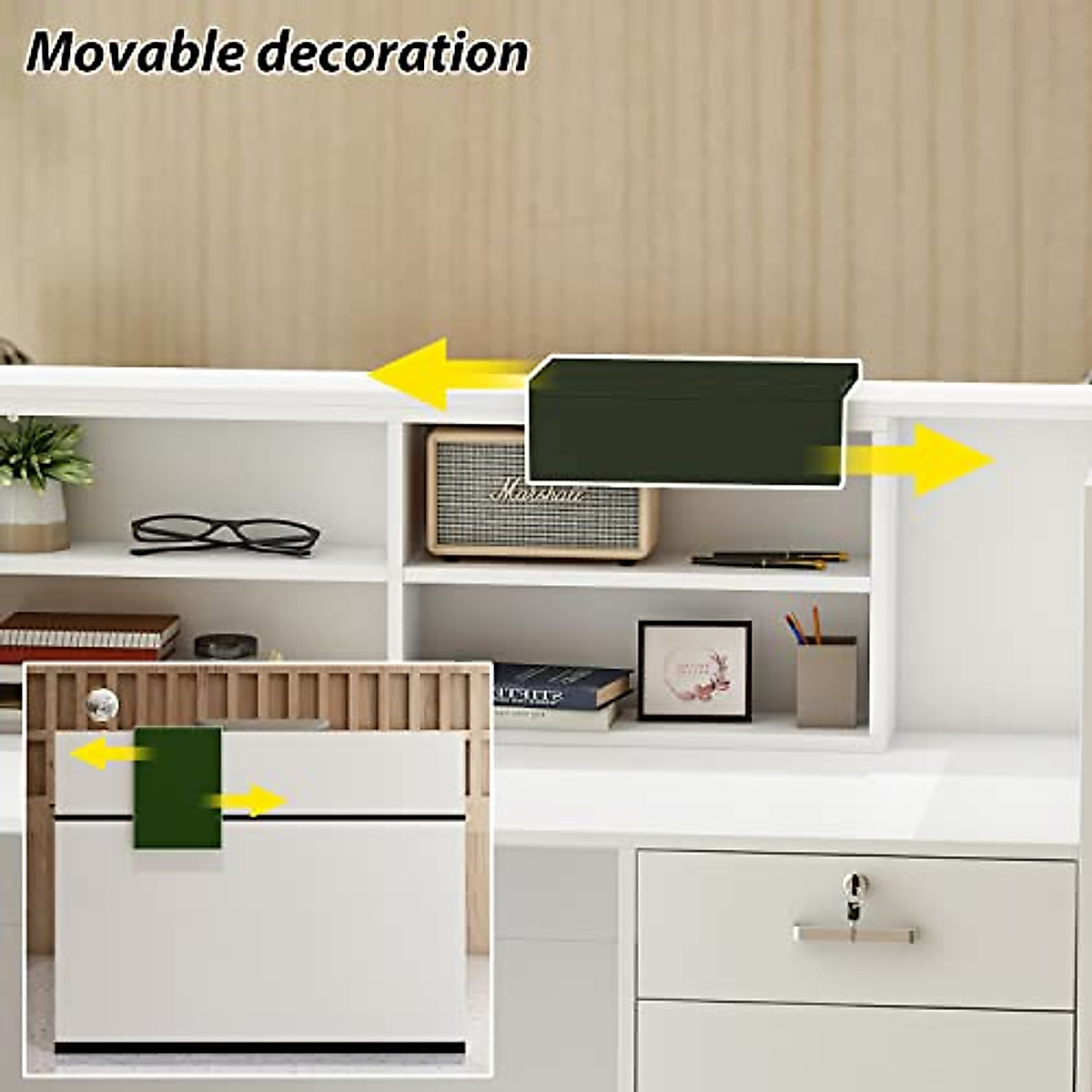 AIEGLE Reception Counter Desk with Adjustable Shelf & Lockable Drawersfor Salon Reception Room Checkout Office, White (55.1" L x 23.6" W x 43.3" H)