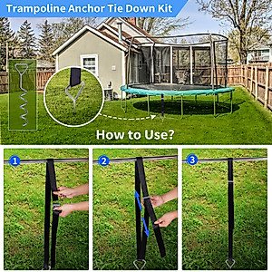 Uekars Trampoline Stakes, Corkscrew Shape Trampoline Anchor kit Steel Spiral Stakes,Heavy Duty Trampoline Parts Tie Down Kit Ground Wind Stake with Belt Straps for Trampolines Tents Swing Set of 4