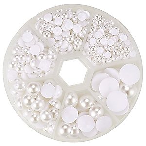 PH PandaHall 6 Sizes White Flat Back Pearl Cabochon 690pcs Flat Pearls Gems for Shoes Crafts Scrapbooking Embellishment Makeup Wedding Diamond Phone Nail Making 4mm 5mm 6mm 8mm 10mm 12mm