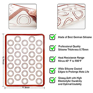 Rolling-Pin-Silicone-Baking-Mats-Set, Nonstick Dough Rolling Pastry Mat for Cookie Macaroon Pie Crust Pizza, Heat-resistant Silicone Baking Sheets for Oven, Silicon Macaroons Baking Mats