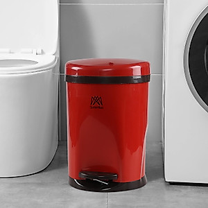 Xowine 2.6 Gallon Round Plastic Garbage Bin with Step Foot Pedal, Small Step-on Trash Can, Red