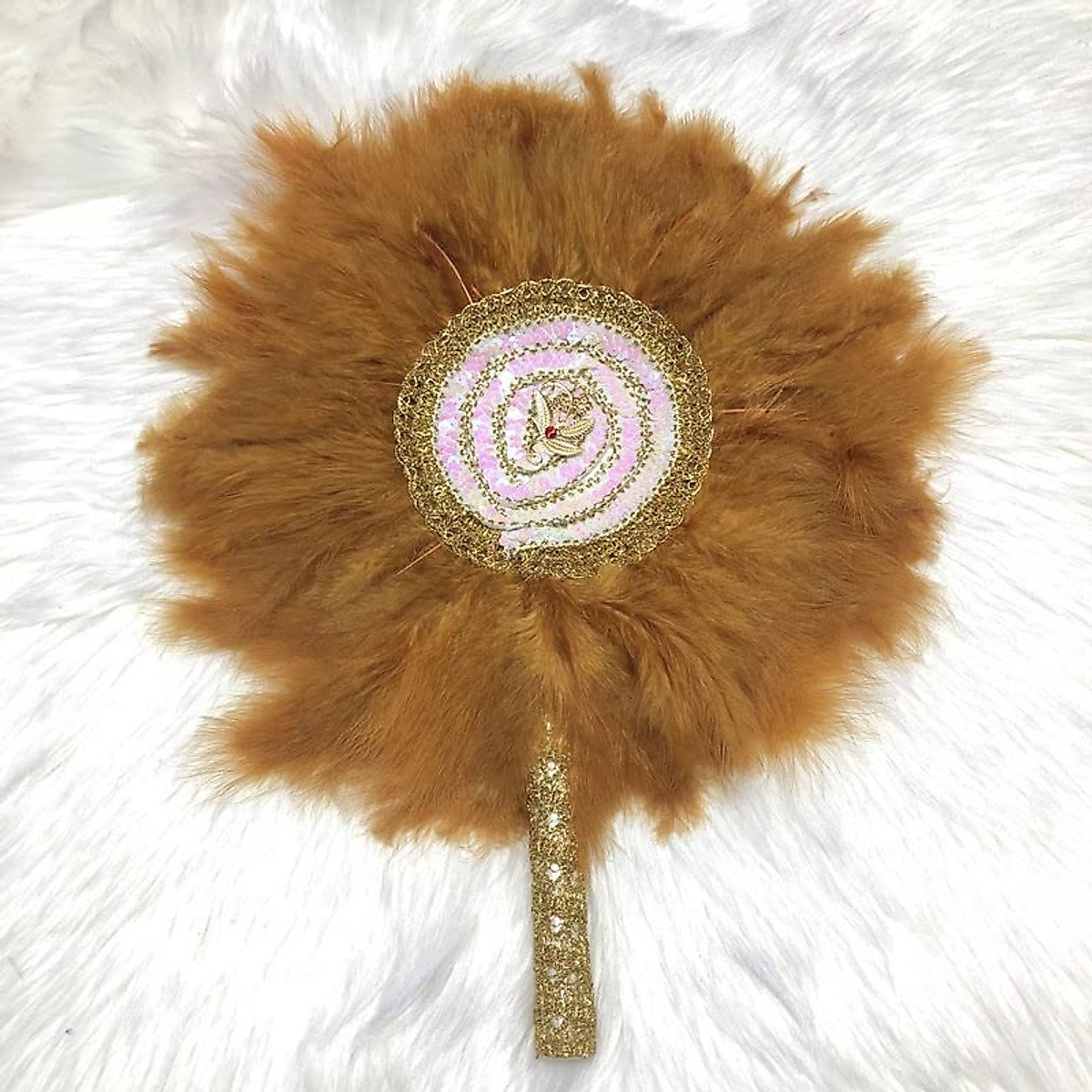 African Custom Wedding Feather Hand Fan for Wedding Handmade Lady Turkey Feather Fan Craft for Wedding Party Bride Hand Held Fan