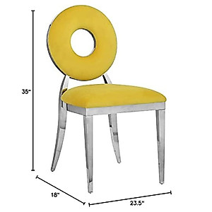 Meridian Furniture Carousel Collection Velvet Upholstered Dining Chair in Chrome Stainless Steel Finish, 18" W x 23.5" D x 35" H, Yellow