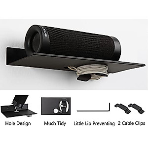 Z metnal Metal Floating Shelves with Cable Clip, Shelves for Bluetooth Speaker Router Cameras, Wall Mounted, Display Shelf, Matt Black, Aluminum, 12 inch, 2 Pack