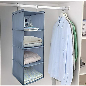 BrilliantJo 2PCS Hanging Closet Organizer, 4 Shelves Hanging Wardrobe Storage Shelves with Hook for Clothes Storage, Washable Oxford Cloth Fabric, 31"x12"x12"(Blue-Gray)