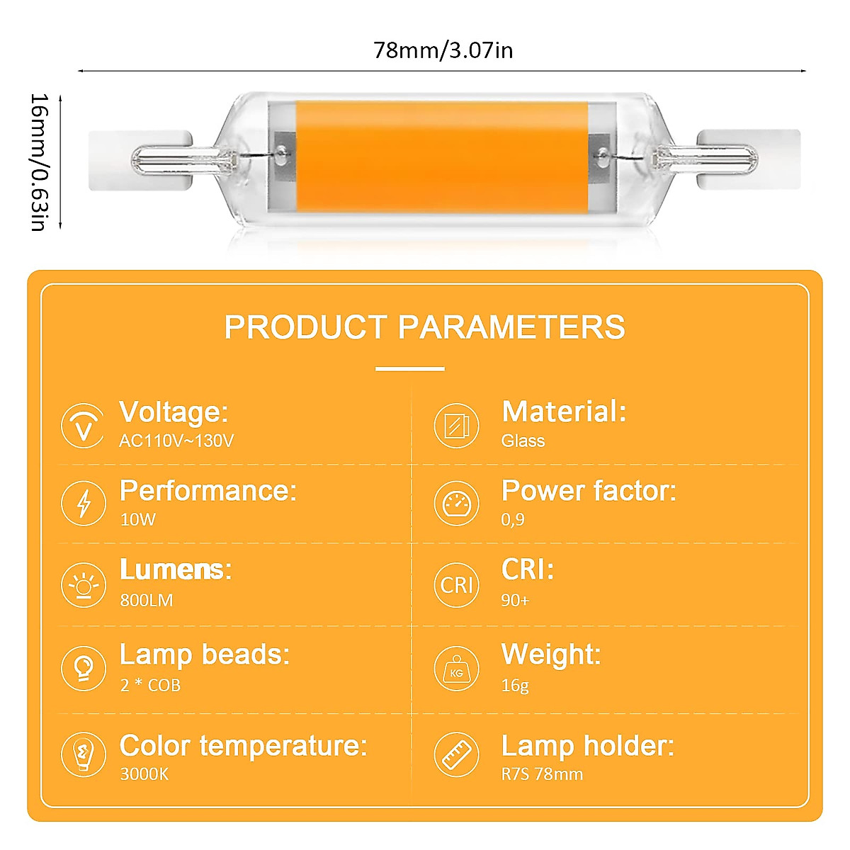 78mm 10W R7S LED COB Light Bulb 100W Equivalent T3 J78 J-Type Linear Bulb 120V R7S Base Dimmable 78mm Double Ended Flood Light Bulbs 360°Beam Angle Landscape Lights 3000K (Warm White, 4 Pack)