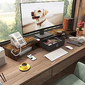 WESTREE Triple Dual Monitor Stand Riser with Drawer,Extra Large Adjustable for 2~3 Monitors,Solt for Phone & Tablet, Desktop Organizer Stand for Computer,Laptop,Printer,TV