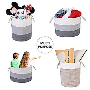 VOYSIGN Cotton Rope woven Basket Large size 16"x16"x17.7"- can be used for organization and storage, Baby Laundry Baskets, Woven Blanket Baskets, Storage bins