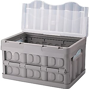 Collapsible and Foldable Plastic Storage Bins Containers. Stackable Organizer Storage Box and Utility Crates for your Home and Vehicle (S, w/ Lid)