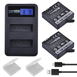 PowerTrust 2-Pack AZ16-1 Replacement Battery and LCD Dual USB Charger for XiaoYi 4K and YI Lite Sport Cameras