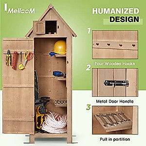 MELLCOM Outdoor Storage Shed, 70" Wood Garden Shed with Lockable Doors, Weather Resistant Tool Shed Organizer for Patio, Garden, Backyard, Lawn