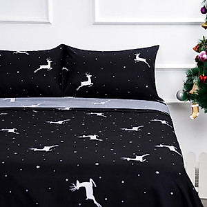 Bed Sheet Set - 3 Piece Twin Size - Reindeers/Stars Printed Christmas Decor - Soft Durable Microfiber Bedding Sheet Set,Deep Pocket,Stain,Fade & Wrinkle Resistant