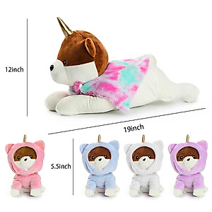 19Inch Plush Puppy Stuffed Animals, Unicorn Gifts Surprise Toys for Girls-Momma Dog with 4pcs Baby Plushie, 5 in 1 Playset