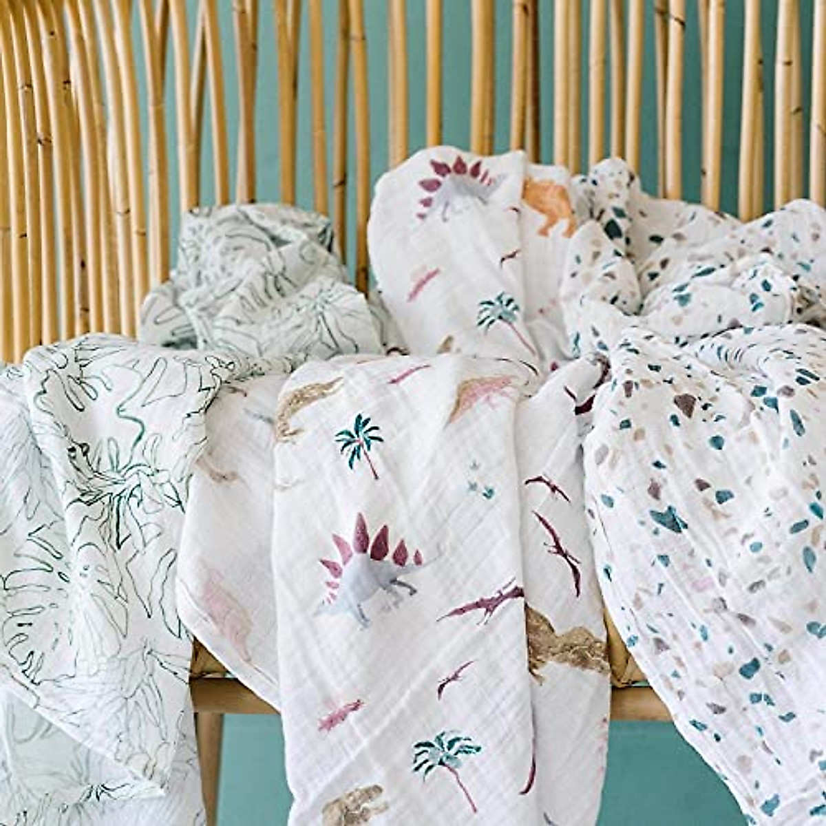 Red Rover Kids Cotton Muslin Swaddle - 47” x 47”- 100% Cotton – Machine Washable – Softer with Every Wash – Playful Designs - Soft, Breathable & Lightweight – Unisex - 3 Pack (Dino Days)