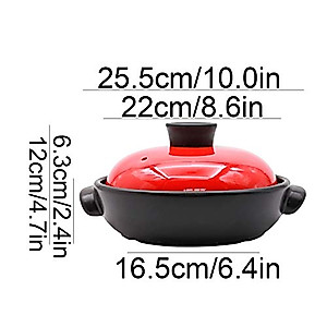 TYUXINSD Durable Stockpot Classic Round Earthenware Pot with Dual Handle and Red Lid 1L Heat Resistant Soup Pot Added Australian Spodumene Material Soup Pot