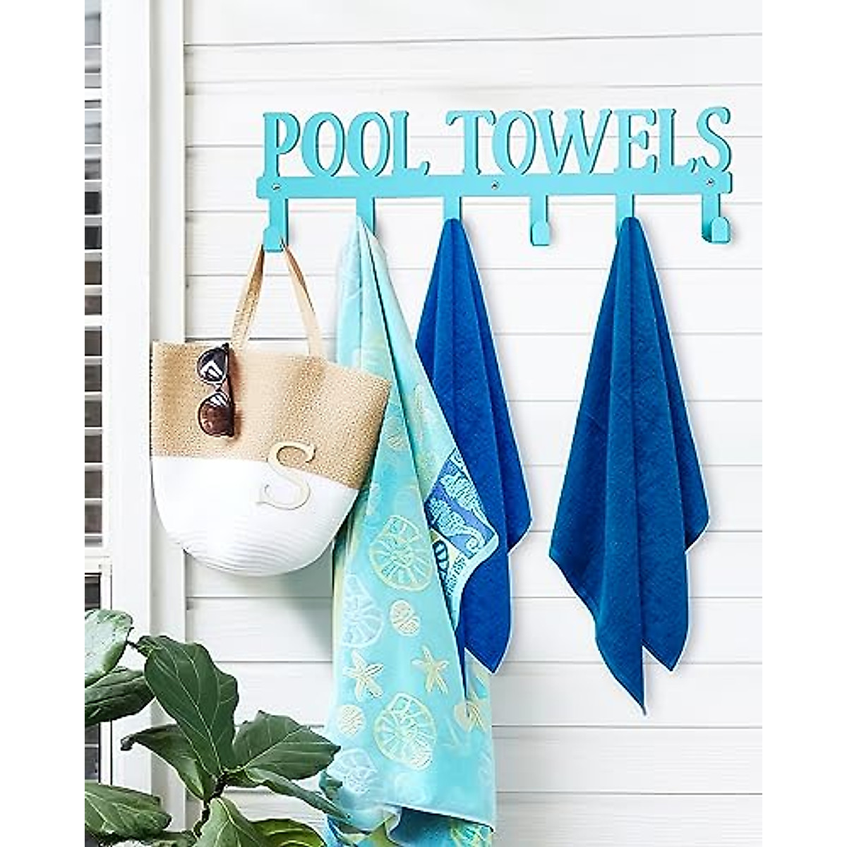 Qmetalart Pool Towel Racks, Metal Art Towel Hooks Hanger Organizer Outdoor Indoor Wall for Bathroom Mounted 6 Holder for Bath Towel, Robe Swimsuit, Coat, Bag, Keys