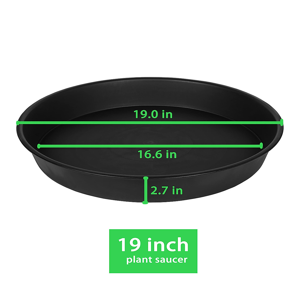 Bleuhome 4 Pack of 18 19 inch Plant Saucer Drip Tray, 17 19 21 23 25 27 inch Heavy Duty Large Deep Plant Saucers for Pots, Plastic Flower Planter Water Trays for Indoors Outdoor (19", Black)