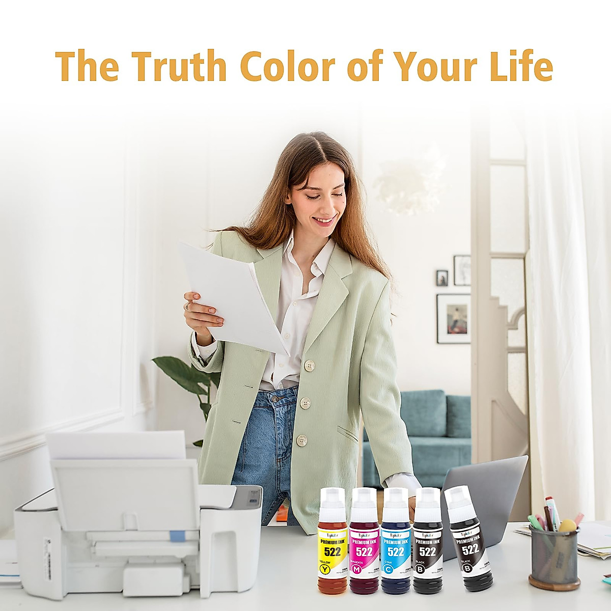 Topkolor Compatible Ink Bottle for 522 T522 Refill Ink for ET-2720 ET-2800 ET-2803 ET-2710 ET-4700 ET-4800 ET-1110, 4-Pack