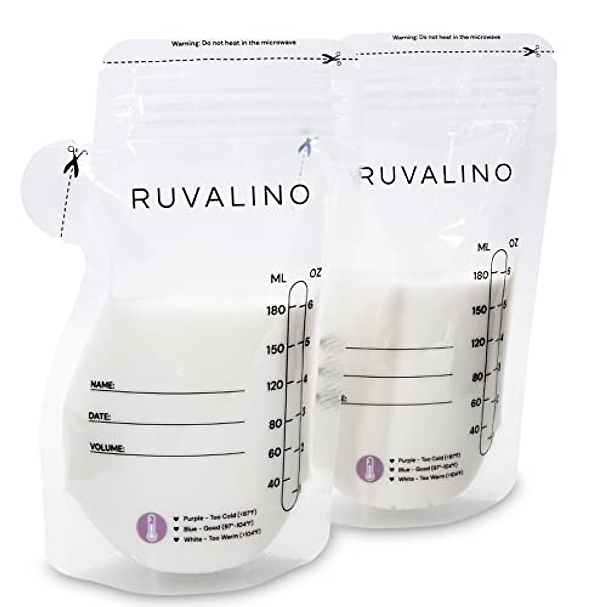 Breastmilk Storage Bag, RUVALINO Breastfeeding Essentials Breast Milk Storage Bags for Freezer, 150 Count, Temp-Sense Spot, Easy Pour Spout, Hygienically Double-Sealed, Self Standing&Lay Flat, 6 Oz