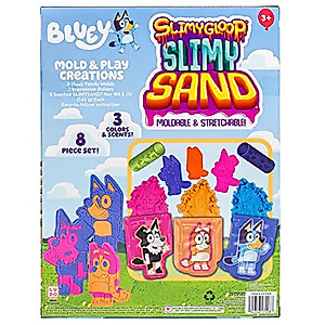 Horizon Group USA Bluey SLIMYGLOOP Slimy Sand Mold & Play Creations, 8-Piece Playset, 3 Scented Colors, Sensory Activity for Kids Ages 3, 4, 5, 6, 7, 8, Multi