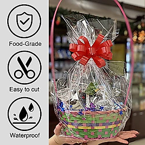 BEISHIDA Clear Cellophane Wrap Roll for Gift Baskets, 100ft-L x 31.5in-W Fold to 16in Cellophane Roll Gift Basket Wrapping Plastic Cellophane Wrap for Gift Baskets, Food and Flower