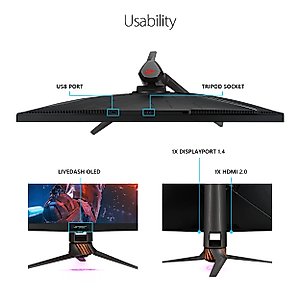 ASUS ROG Swift 32” 4K HDR Gaming Monitor - 144Hz DSC, UHD (3840 x 2160) PC Monitor, Mini-LED IPS with G-SYNC Ultimate, Local Dimming, Ideal for Desktop and Computer Monitor Black - - PG32UQX