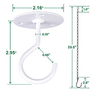 XDW-GIFTS 4-Pack Ceiling Hooks with Hanging Chains for Hanging Birdfeeder, Plants, Lanterns, Wind Chimes, Utensils, Heavy Duty, White Coated Indoor and Outdoor