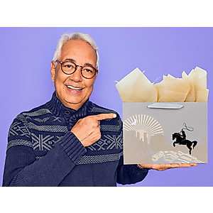 ysmile Cowboy Gift Bag for Men Boy, 13" Large Paper Bag Wrapping Tissue, Single 1 Pack