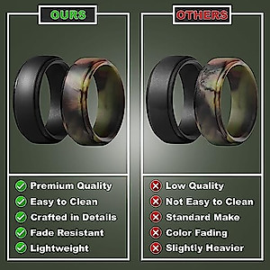 Truly Alpha Camo Mens Silicone Wedding Band - Pack of 2 | Green Camo Silicone Rings for Men | 6mm Silicone Ring Men | Flexible Silicone Wedding Band Men | Rubber Rings Men Size 13