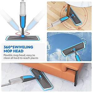 Spray Mop for Floor Cleaning, Microfiber Dust Hardwood Floor Mop, Wet Spray Mop for Wood Laminate Tile Vinyl Floor Home Kitchen Dry Flat Mop with 3 Washable Reusable Pads 1 Refillable Bottle
