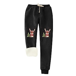 Plus Size Sweatpants,Reindeer Print Womens Sweatpants with Pockets Reindeer Print High Waisted Y2K Sweatpants Christmas Print Drawstring Plus Size Lounge Bottoms Black XL