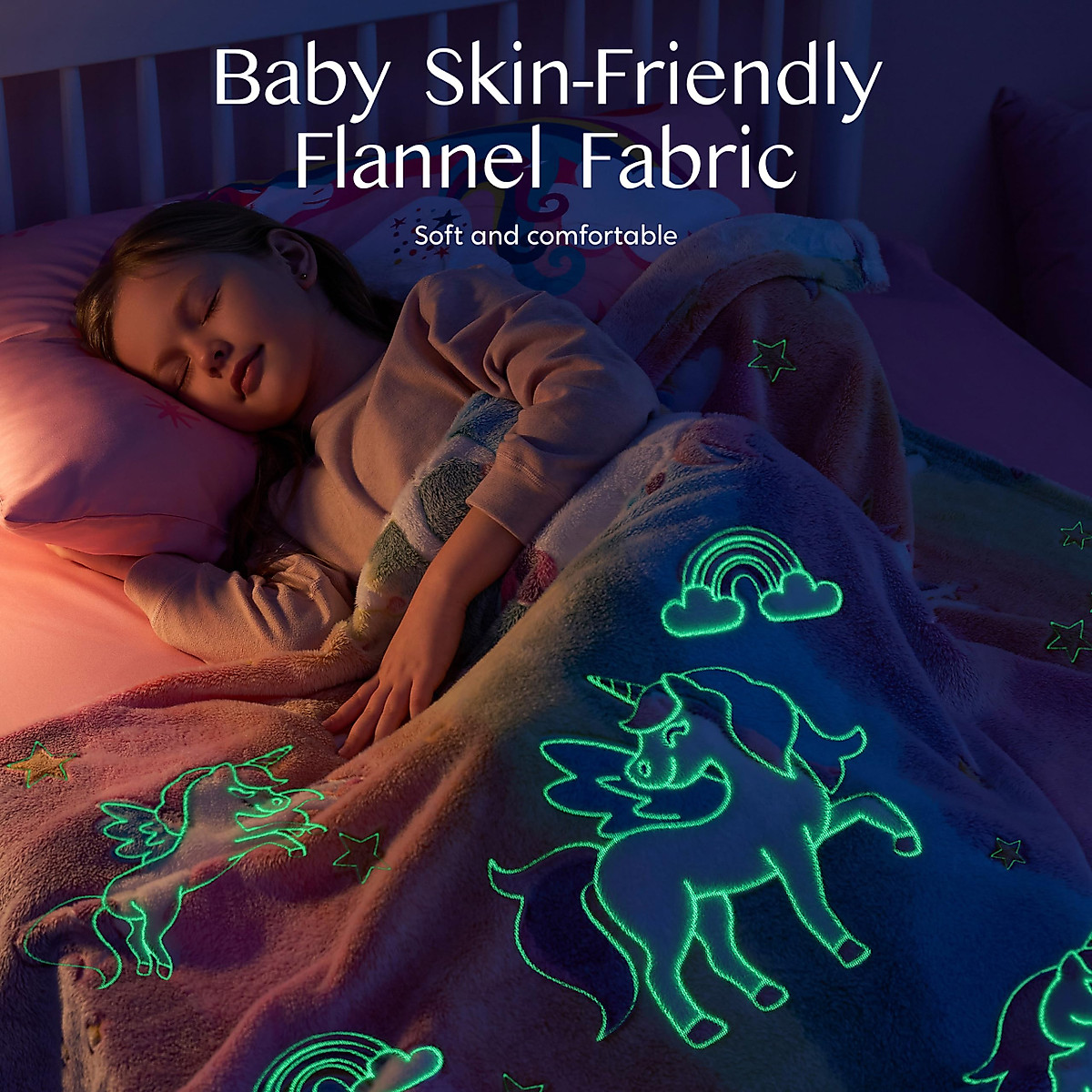 Joiedomi Glow in The Dark Blanket - Unicorns Gifts for Girls Age 2 3 4 5 6 7 8 9 10 11 12 Year Old - Soft Cozy Flannel Kids Throw Blanket - Birthday Bedroom Decor 50"×60"