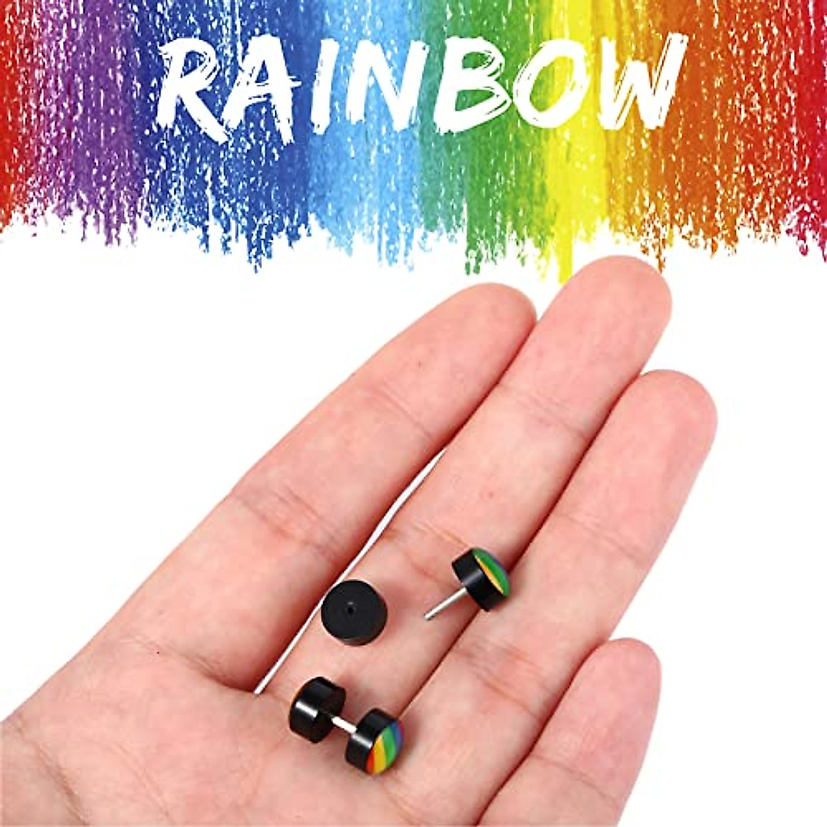 Thinp LGBTQ Accessories, 2 Pieces Rainbow Earrings Pride Earrings Stainless Steel Fashion Rainbow Ear Stud Earring Pride Stuff Lesbian Gifts for Women Men Gay & Lesbian Pride (Black)