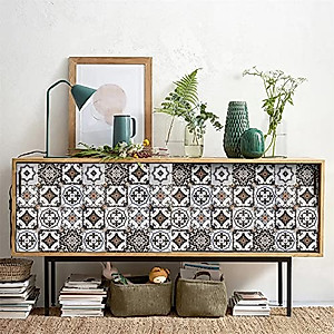 Orainege Bohemian Peel and Stick Wallpaper Backsplash 17.7inx78.7in Kitchen Wallpaper Peel and Stick Vinyl Self Adhesive Wallpaper Gray Boho Tile Pattern Contact Paper Decorative Removable Wall Paper