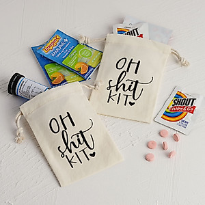 PandaSew Oh Kit Bags Party Favor Bags for Bachelorette Survival Jewelry Bag Luxury Beige Cotton Canvas Drawstring Bag for gift (20pcs 4x6 inch)