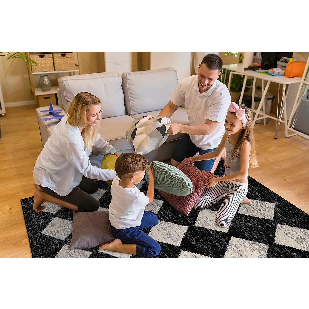 Lahome Moroccan Trellis Area Rug - 2x3 Printed Small Black Checkered Entryway Rug Non Slip Kitchen Mat, Stain Resistance Indoor Modern Floor Soft Throw Carpet for Front Door Bathroom Sink Bedroom