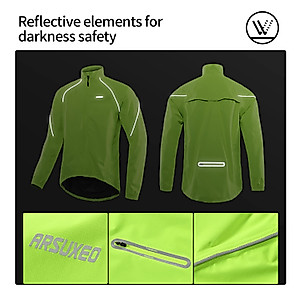 ARSUXEO Waterproof Running Cycling Jacket for Men Breathable Bike Rain Jacket Bicycle Coat Clothing Windbreaker Green Size Large