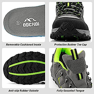 ODCKOI Waterproof Hiking Shoes for Men Lightweight Anti Slip Outdoor Hike Trekking Breathable Ankle Boots Camping Trail Shoes Gray Green