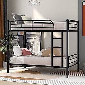 Bunk Bed,Twin Over Twin Metal Bunk Bed,Metal Bunk Bed Twin with Ladder and Safety Rail,Space-Saving, Noise Free, No Box Spring Needed