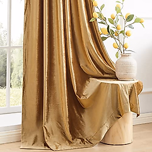 PRIMROSE Dark Golden Curtains 84 inch for Living Room Velvet Blackout Rod Pocket Window Drapes Treatment Semi Room Darkening Decor Curtains for Bedroom Set of 2 Panels