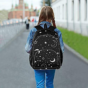 ALAZA Doodle Night Sky Moon Stars Teens Elementary School Bag Casual Daypack Book Bags Travel Knapsack Bags