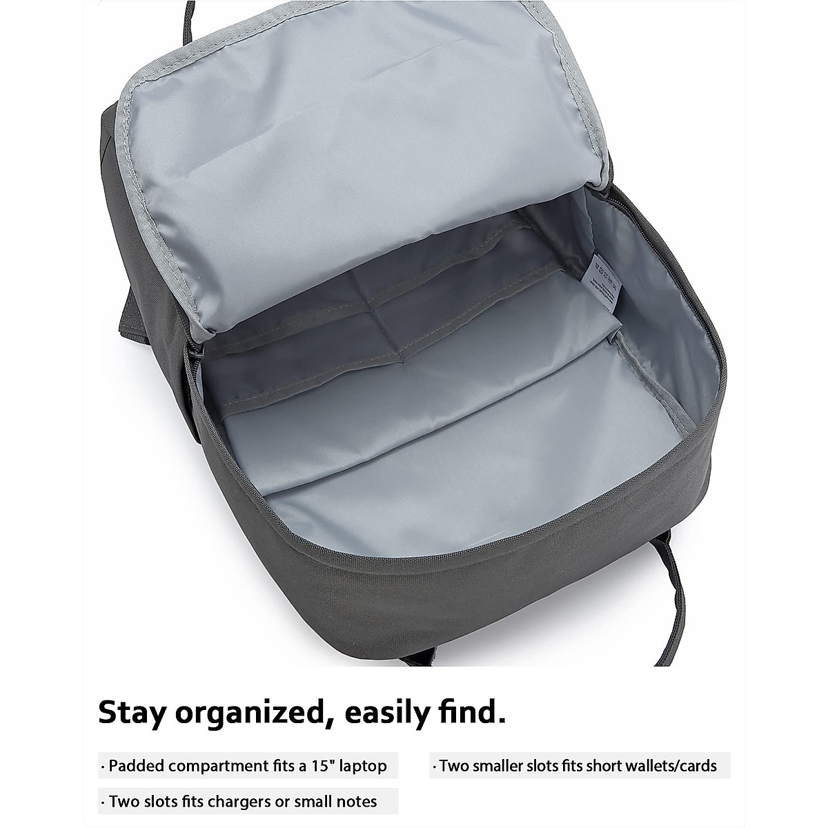 HotStyle DAYBREAK Casual Backpack, Stylish for School, Travel & College, Charcoal