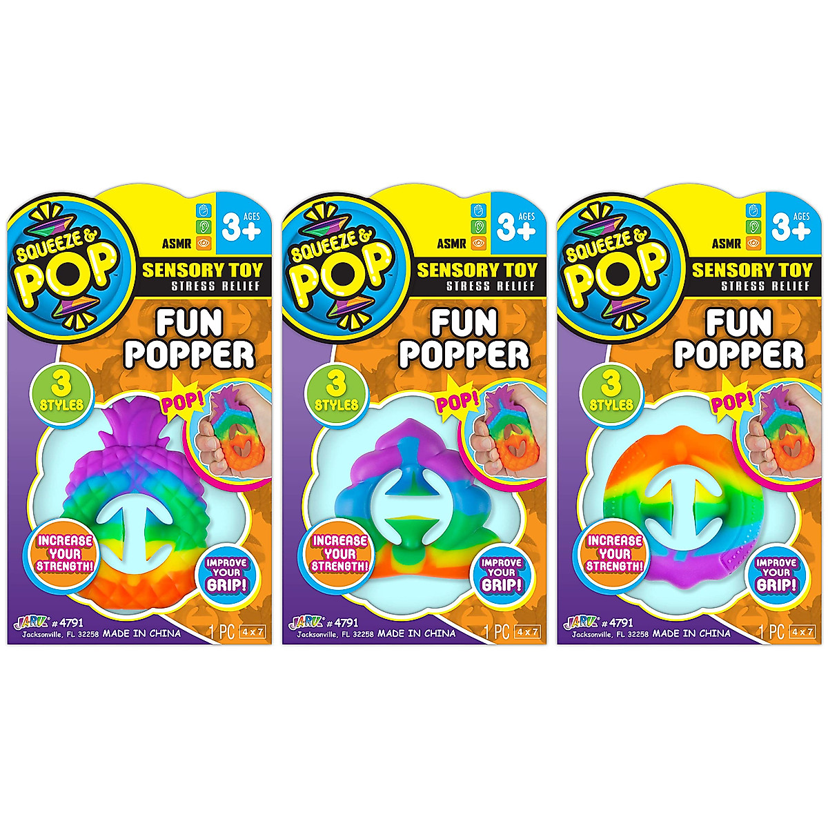 JA-RU Snapper Fidget Toy (3 Fidget Toys) Hand Grip Fun Popper Snap It Squeeze Grab Stress Relief Toy. Party Pop Snaps Noise Maker Click Finger Sensory Toys for Kids Autism. 4791-3s