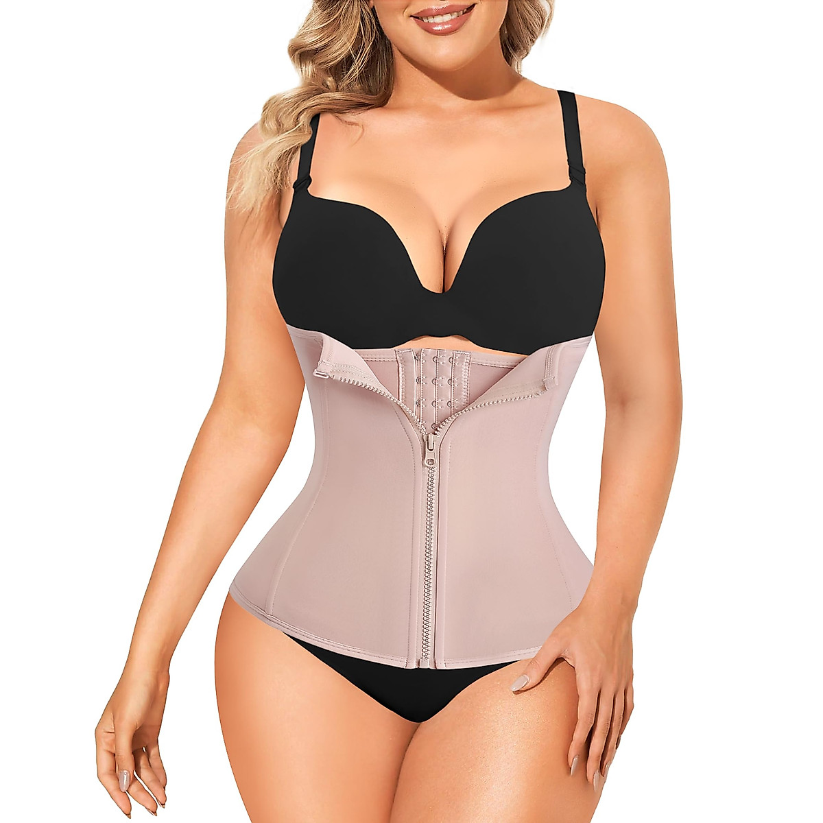 LODAY Waist Trainer Corset for Women Tummy Control Sport Workout Body Shaper Beige (XS, Beige(Zip and Hooks))