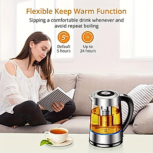CHEFESS Electric Glass Kettle, 1.8 L / 60.8 oz Tea Kettle with 12 Temperature Control and Tea Infuser, up to 24-Hour Keep Warm, Stainless Steel Lid & Strainer, Hot Water Boiler for Coffee, Tea