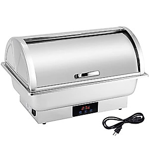 Electric Roll Top Chef Chafing Dish Buffet Set 2 Pans Buffet Servers and Warmers Digital Display Temperature Warming Tray Stainless Steel Food Warmer for Parties Commercial Food Steam Table