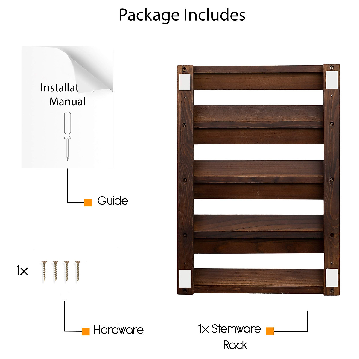 Rustic State 4 Sectional Adjustable Under Cabinet Mount Wood Stemware Rack Hanging Shelf Glassware Holder Bar Organizer with up to 12 Wine Glass Storage 12 Inch Deep Chestnut