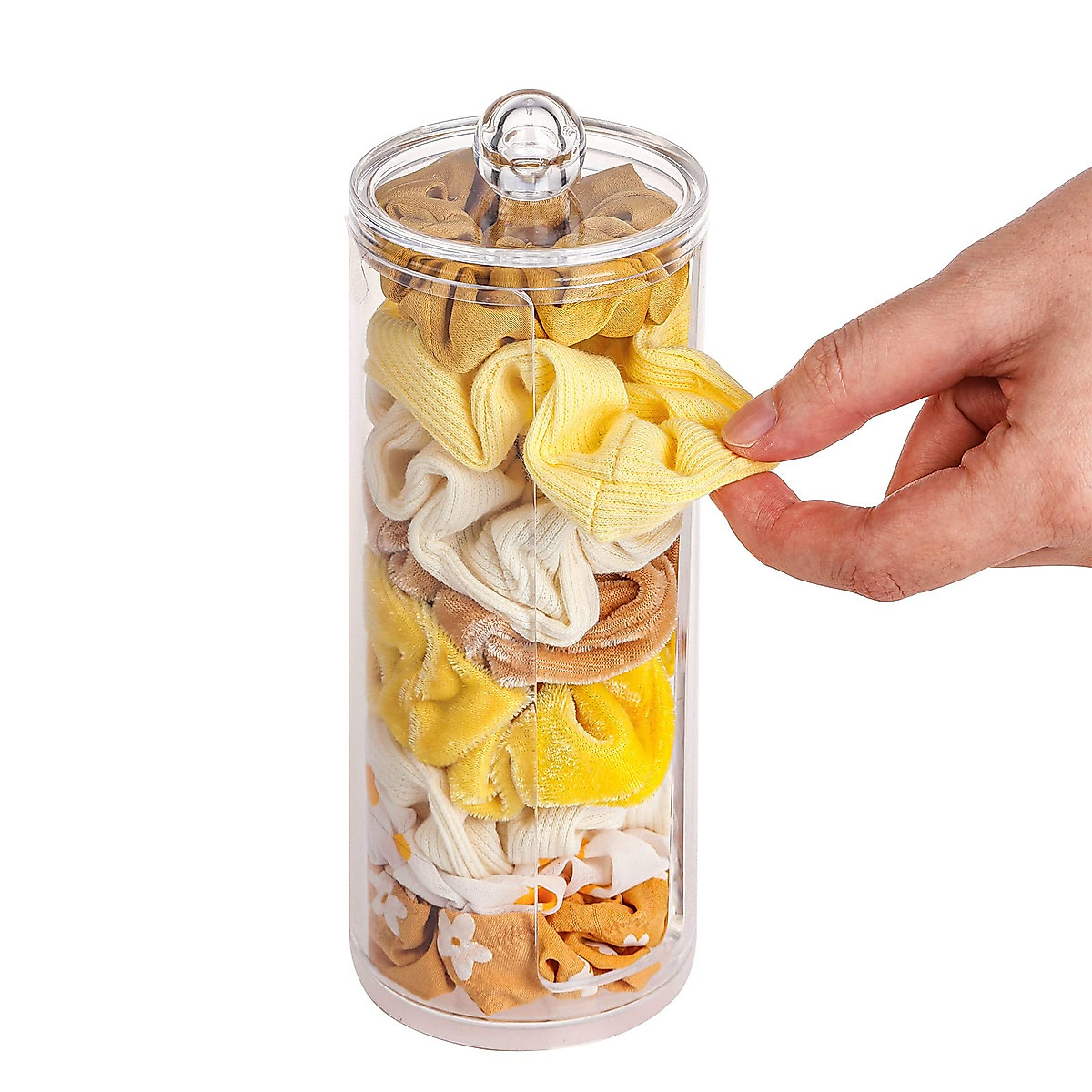 FABROK Scrunchie Holder Stand, 2Pcs Clear Hair Ties Holder Organizer with Lid, Clear Hair Accessories Organizer Perfect for Teen Girls