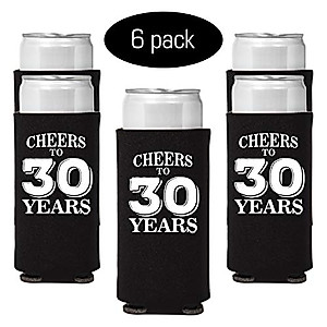 Veracco Cheers To 30 Years Thirth Birthday Gift For Dirty Thirty Party Favors Decorations Slim Can Coolie Holder (Black, 6)